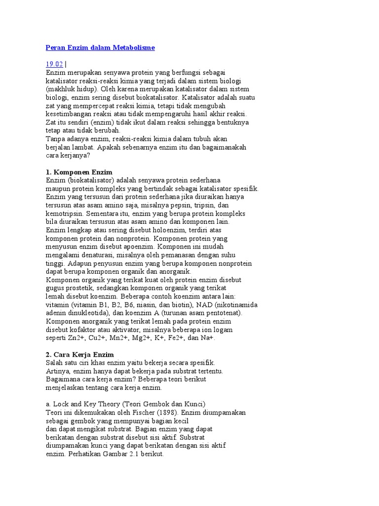 Peran Enzim Dalam Metabolisme | PDF