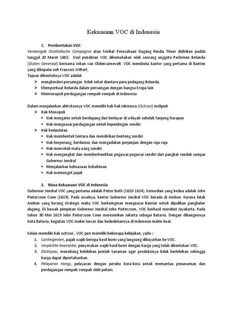 Kekuasaan VOC Di Indonesia | PDF