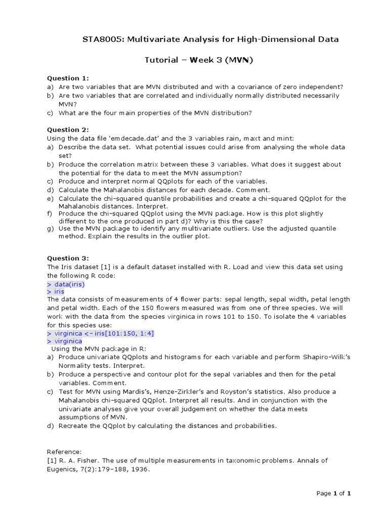 STA8005: Multivariate Analysis For High-Dimensional Data Tutorial ...