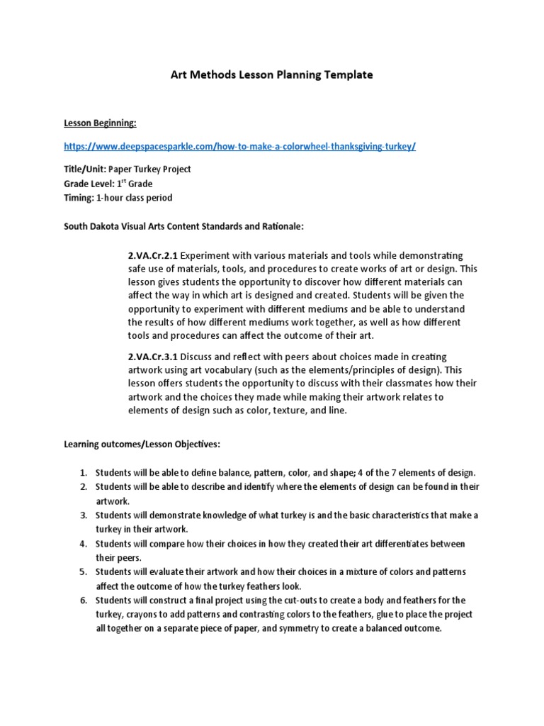1st Grade Turkey Art Lesson Plan | PDF | Cognition | Educational Psychology