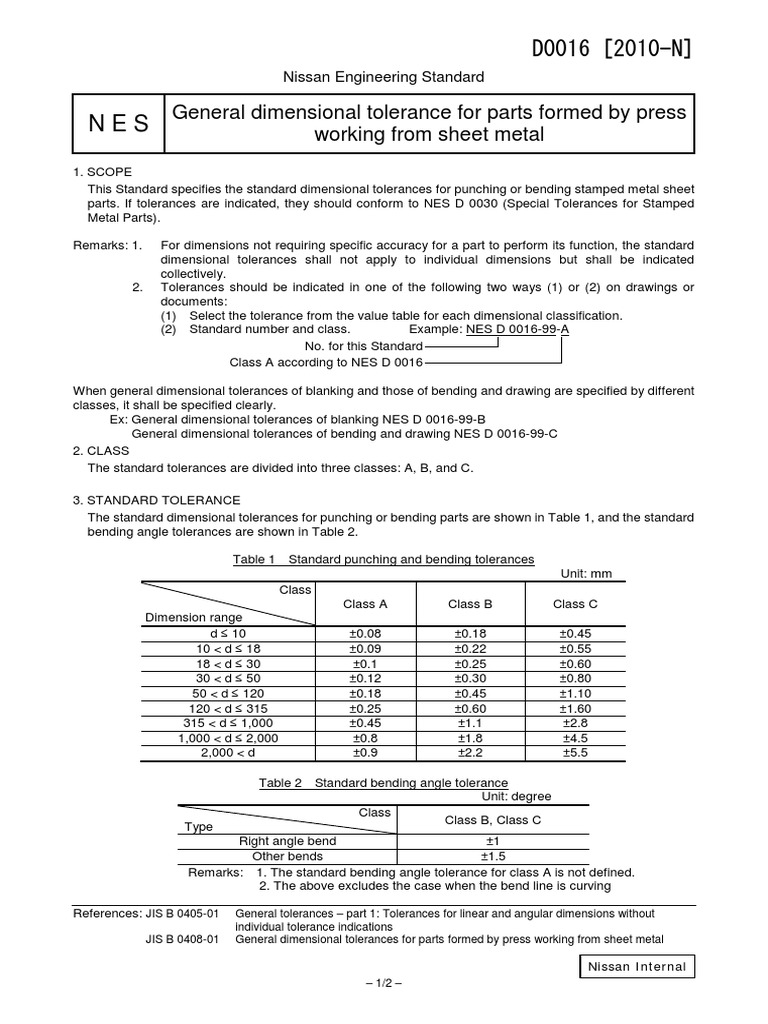 General Dimensional Tolerance For Parts Formed by Press Working From ...