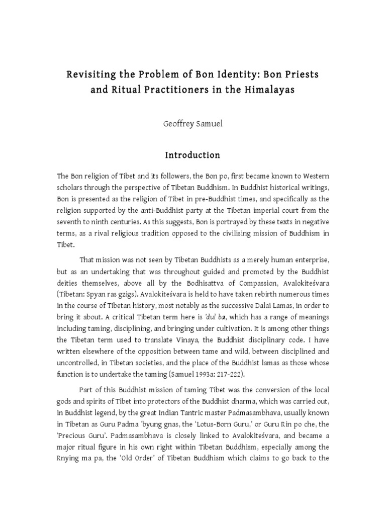 Revisiting The Problem of Bon Identity: Bon Priests and Ritual ...