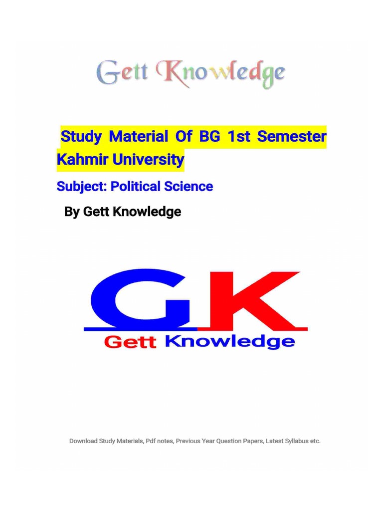 BG.1st Semester Political Science Study Material Kashmir University | PDF