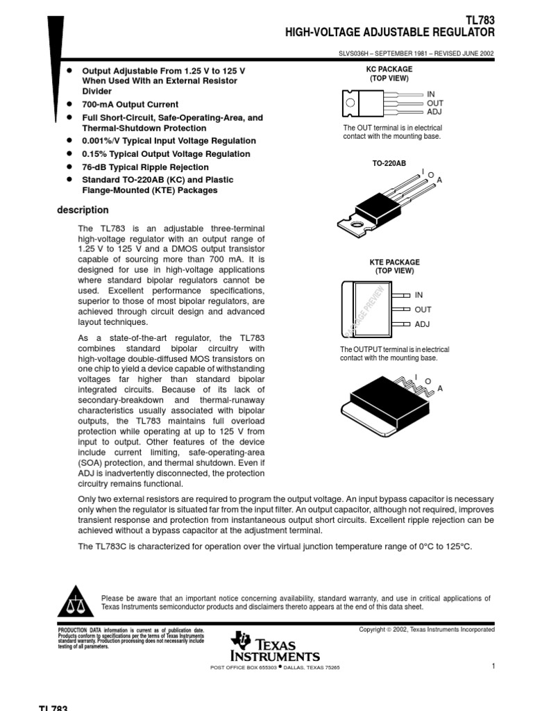 TL783 | PDF | Capacitor | Electric Power