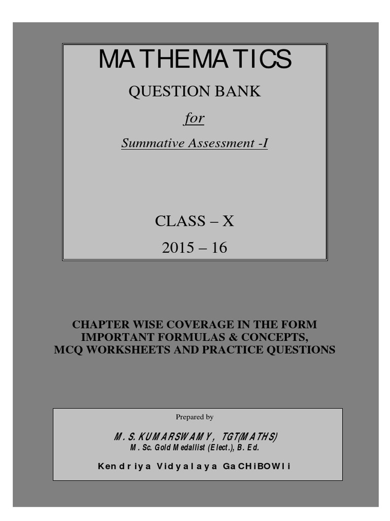 Class 10 Maths Question Bank SA-I | PDF | Quadratic Equation | Triangle