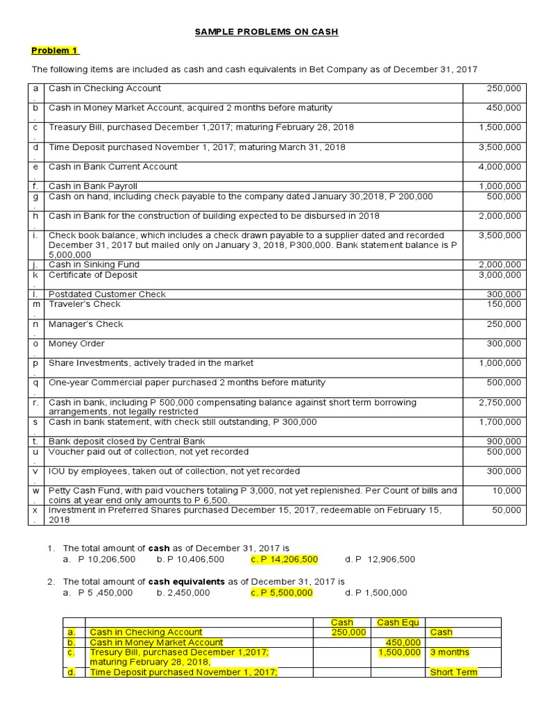 Sample Problems On Cash | PDF | Banks | Debits And Credits