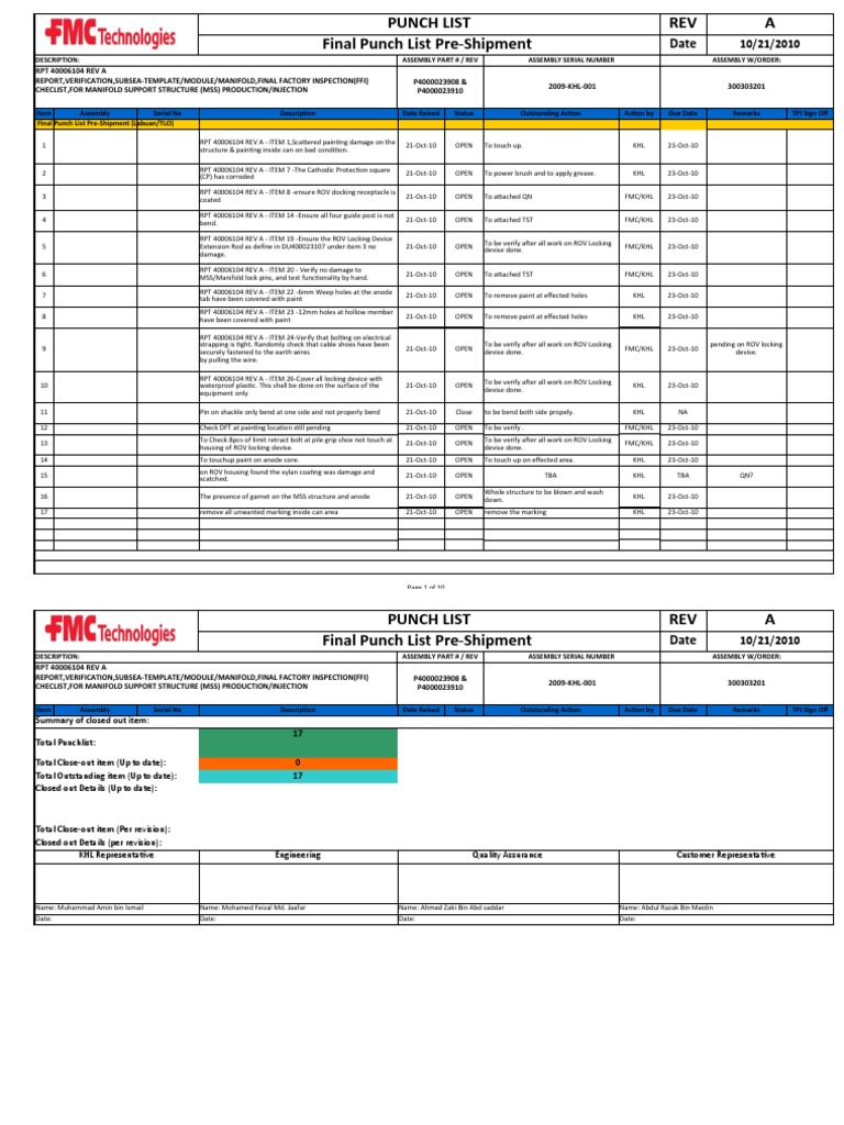 Description: Assembly Part # / Rev Assembly Serial Number Assembly W ...