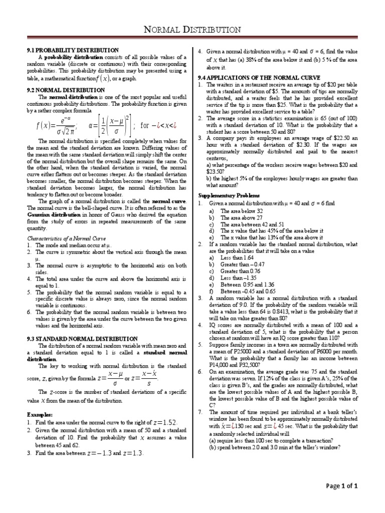 9 Normal-Distribution | PDF | Normal Distribution | Probability ...