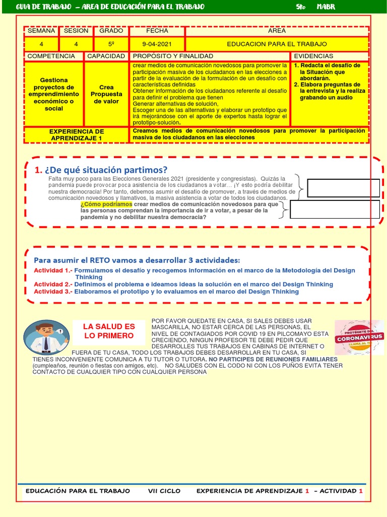 DSR - Sem 4 - EPT - 5º - 9 - 4-21 - Act1 - Formulamos Desafío y Aplicamos Desing Thinking | PDF ...