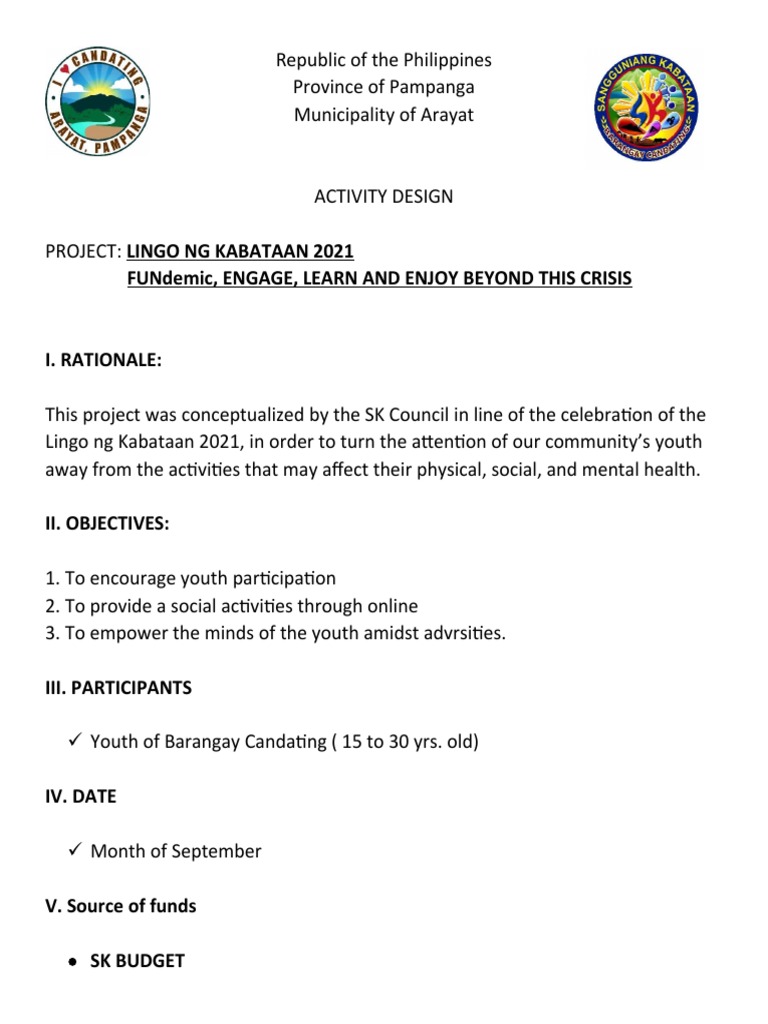Activity Design (Lingo NG Kabataan 2021) | PDF