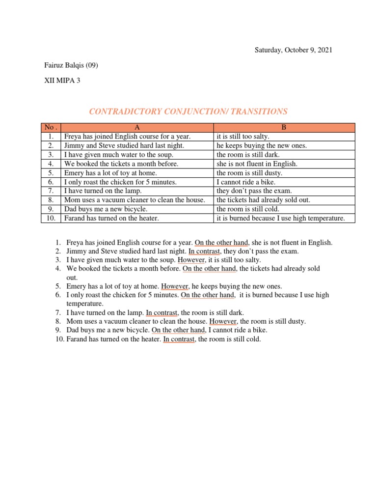 Fairuz Balqis (09) CONTRADICTORY CONJUNCTION | PDF