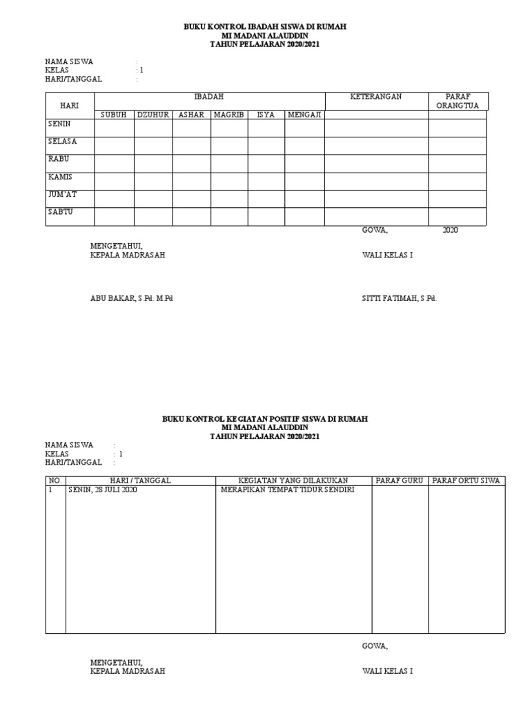 Buku Kontrol Ibadah | PDF