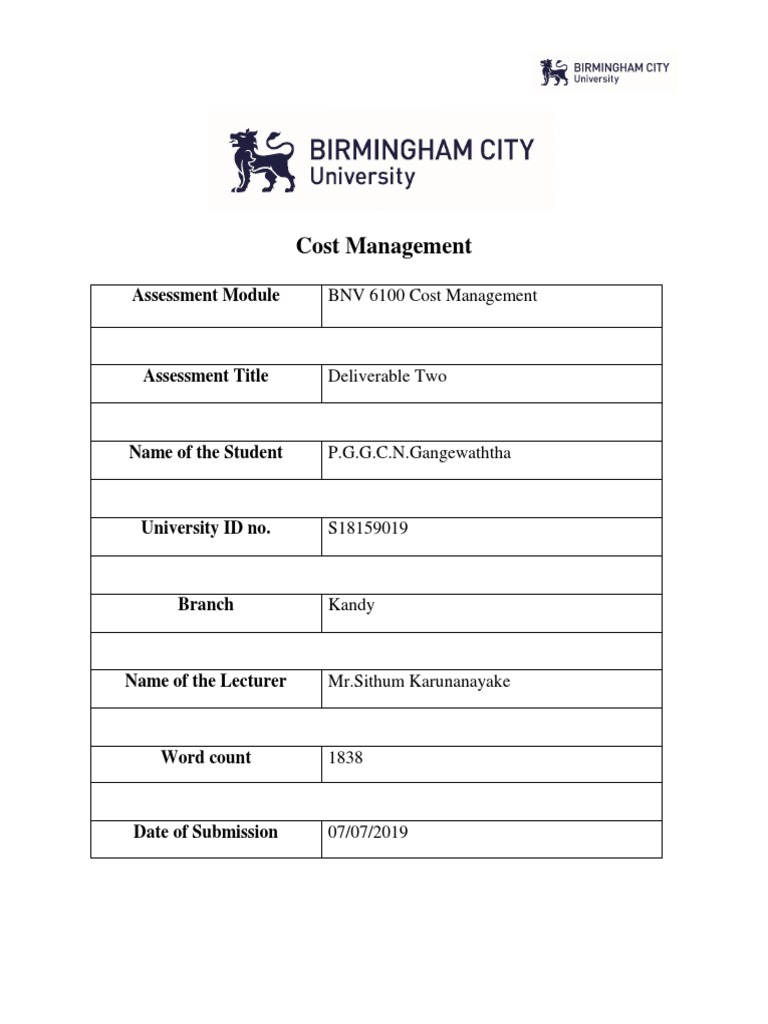 Cost Management-Deliverable Two | PDF | Wall | Stairs