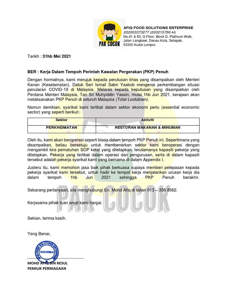 Authorise Letter For Cross-State During MCO 3.0 | PDF