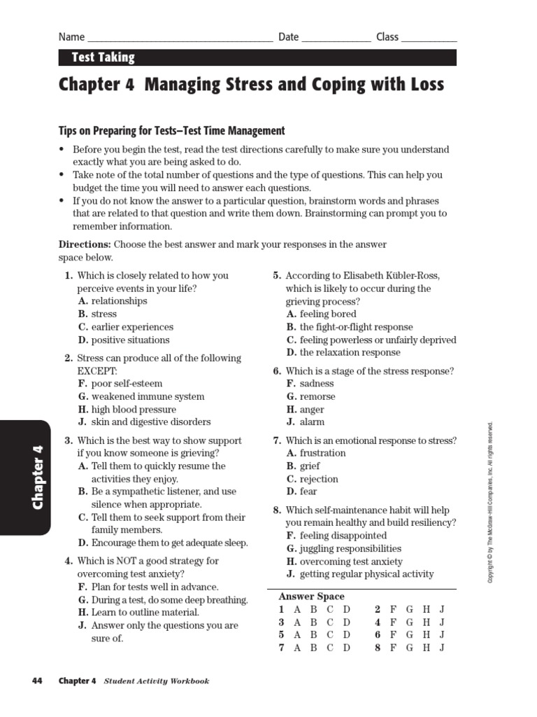 Chapter 4 Managing Stress and Coping With Loss: Test Taking | PDF ...