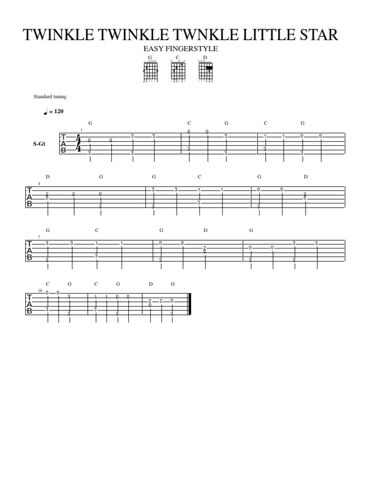 Twinkle Twinkle Twinkle Little Star Easy Fingerstyle | PDF | Universal ...