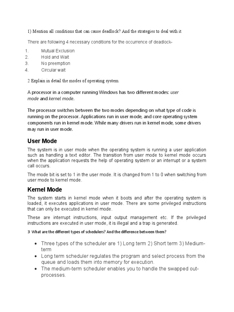 User Mode | PDF | Scheduling (Computing) | Operating System