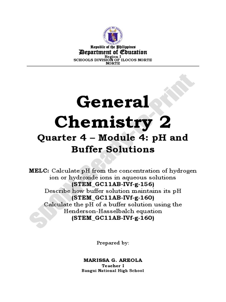 GENCHEM2 12 Q4 WEEK3 MOD4 MELC9-11 Areola-Marissa | PDF | Ph | Buffer Solution