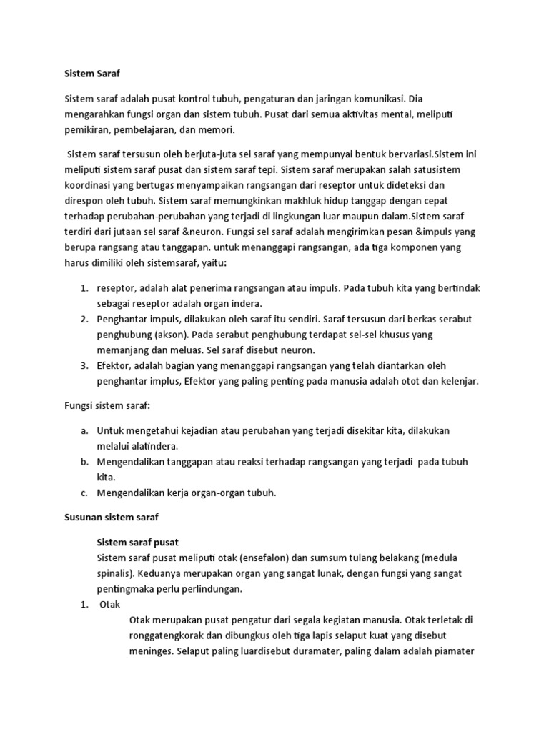 Saraf Pusat, Saraf Tepi, Saraf Otonom, Saraf Perifer | PDF