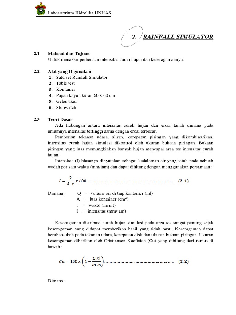 Bab 2 Rainfall Simulator | PDF | Griya & Taman | Sains & Matematika