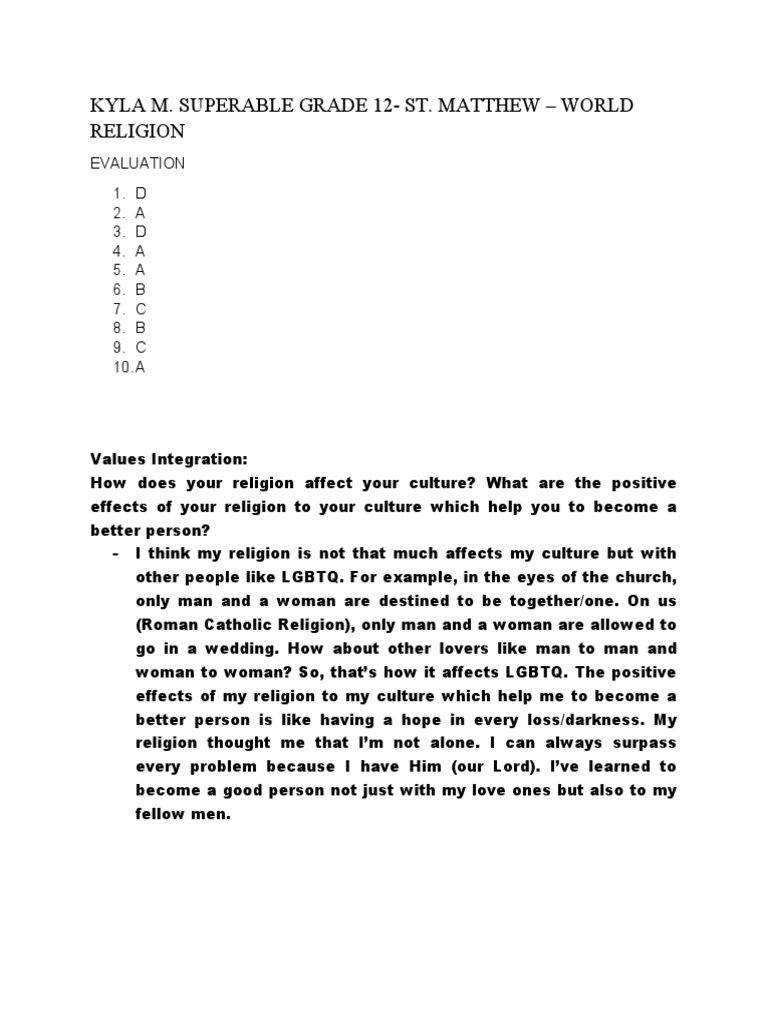 Kyla M. Superable Grade 12-St. Matthew - World Religion | PDF ...
