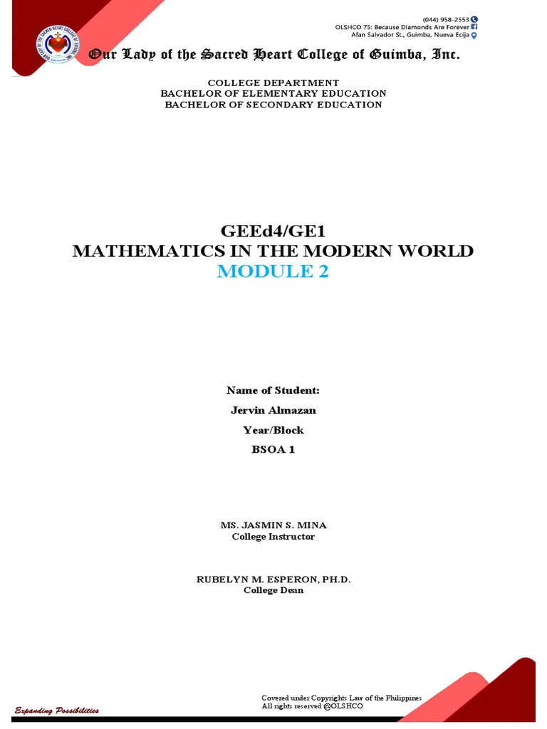 Almazan Jervin Module 2 On GEEd4 GE1 Mathematics in The Modern World ...