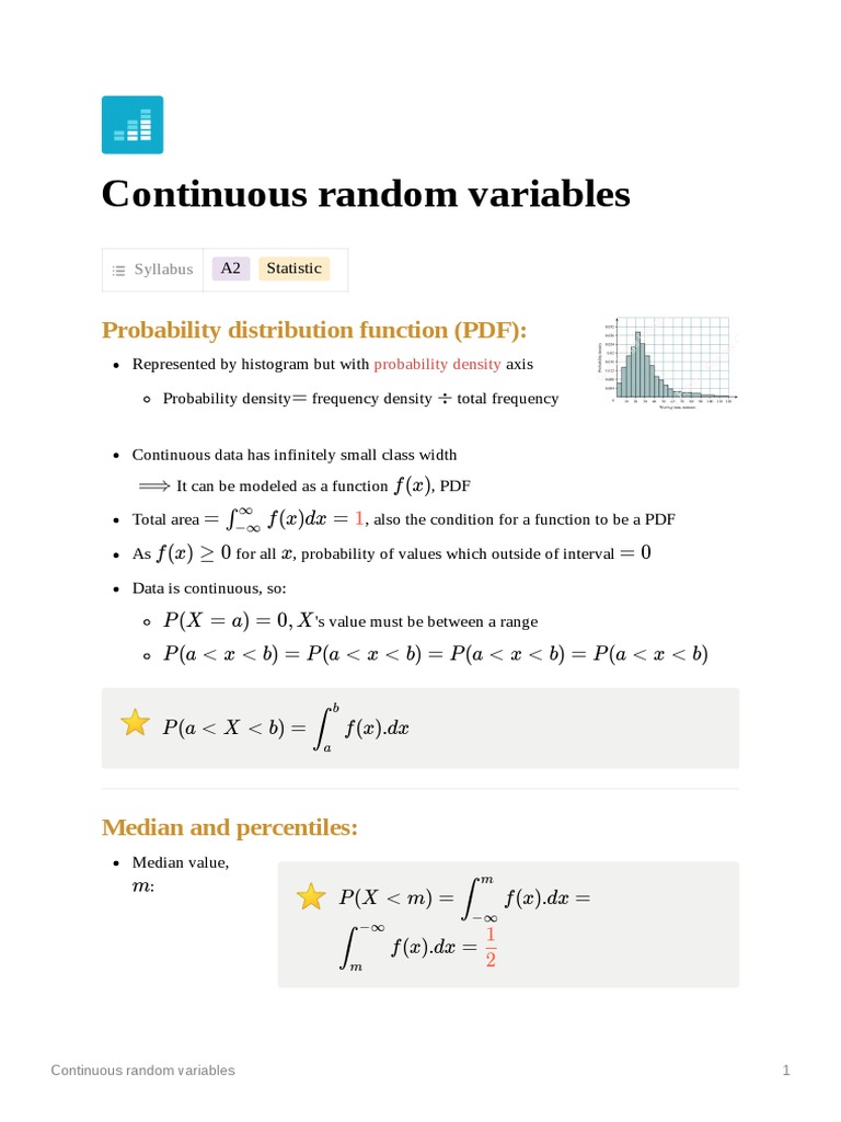 Continuous Random Variables: Probability Distribution Function PDF | PDF | Probability Density ...
