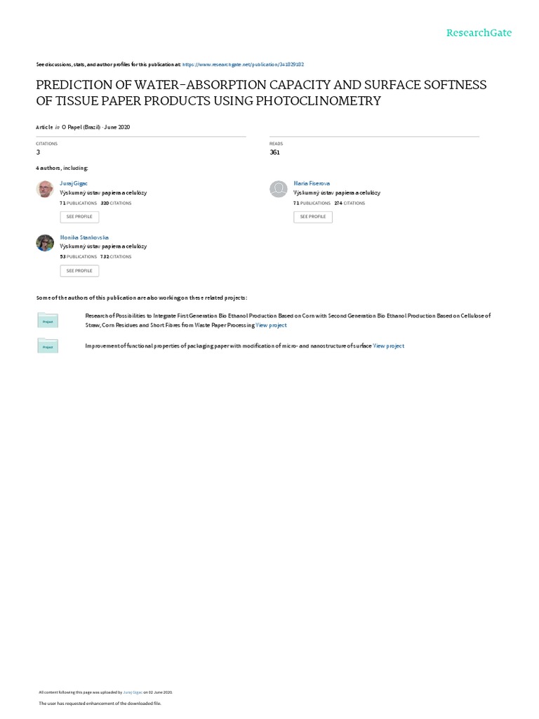 Prediction of Water-Absorption Capacity and Surface Softness of Tissue ...