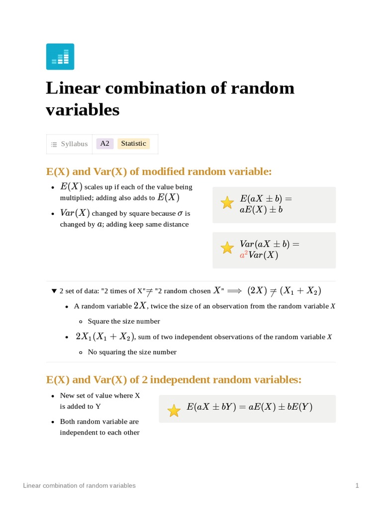 Linear Combination Of Random Variables E X And Var X Of Modified Random Variable Pdf