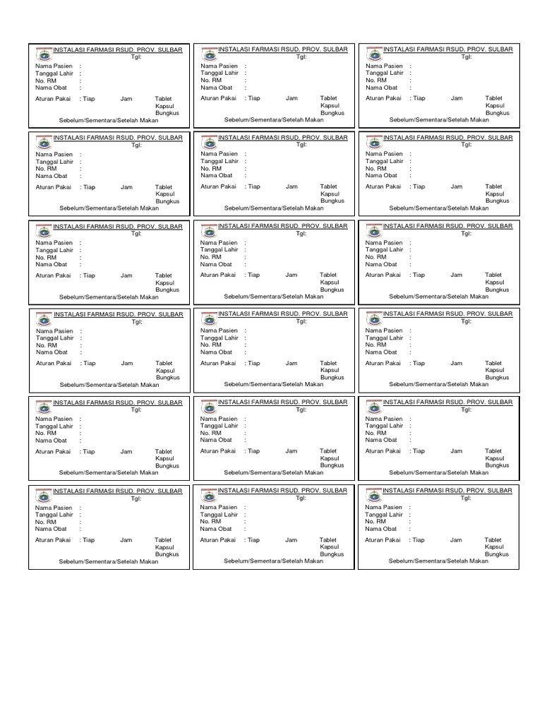 Format Etiket Obat RSUD Sulbar | PDF