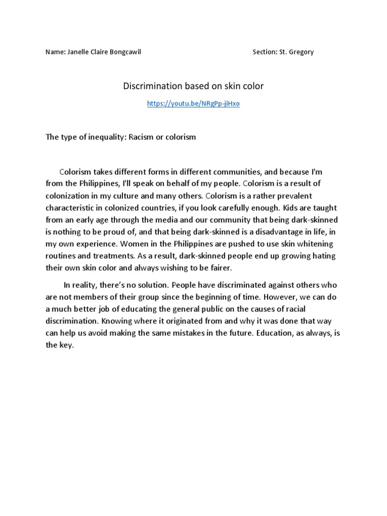 Discrimination Based On Skin Color | PDF
