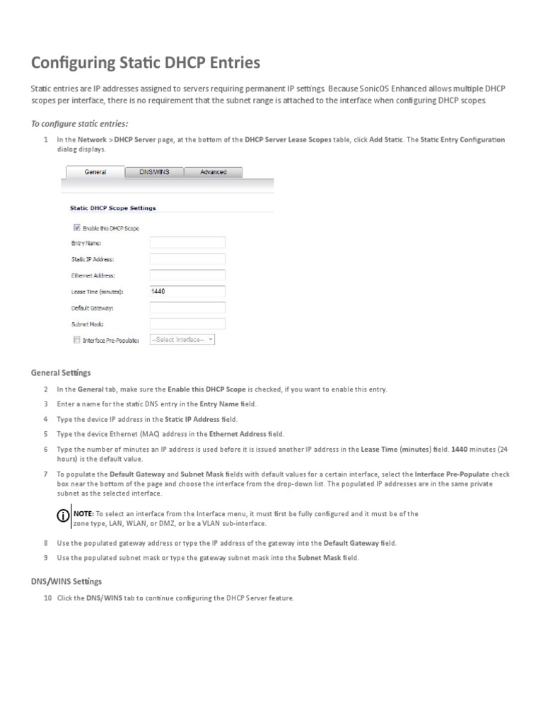 Configuring Static DHCP Entries on SonicWall | PDF | Ip Address ...