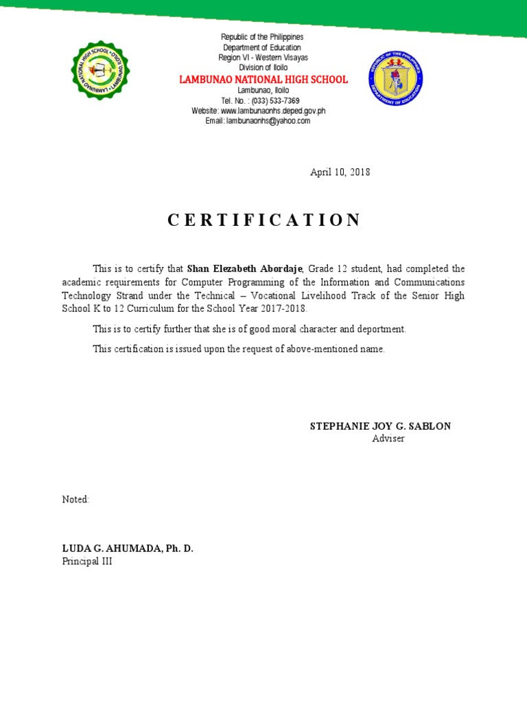 Abordaje Good Moral Sample Template | PDF