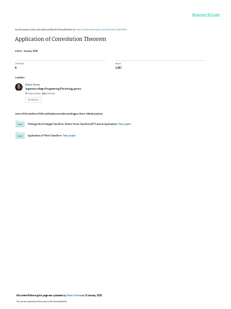 Application of Convolution Theorem: January 2020 | PDF | Laplace Transform | Ordinary ...