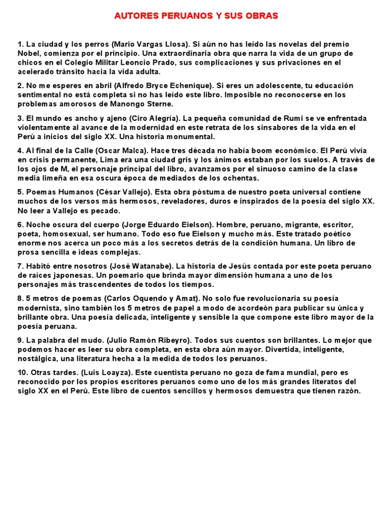 Autores Peruanos y Sus Obras | PDF | Perú