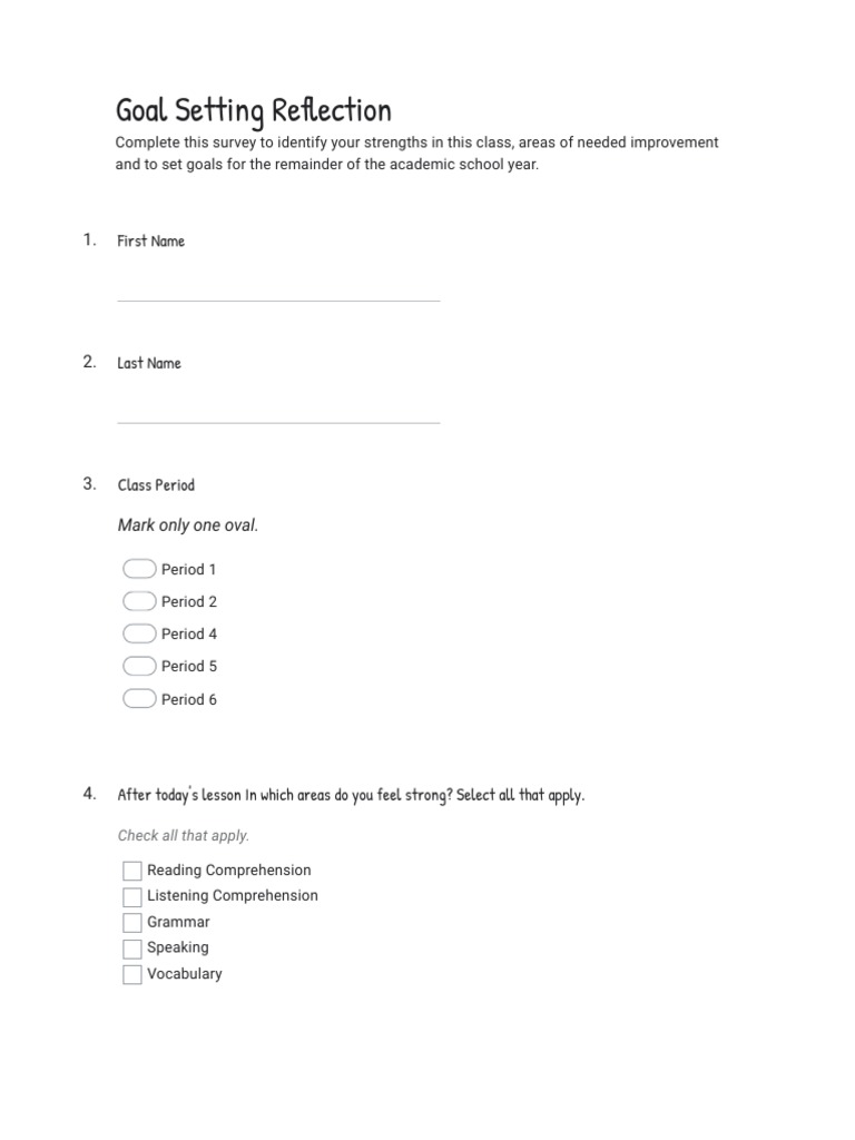 Goal Setting Reflection - Google Forms | PDF