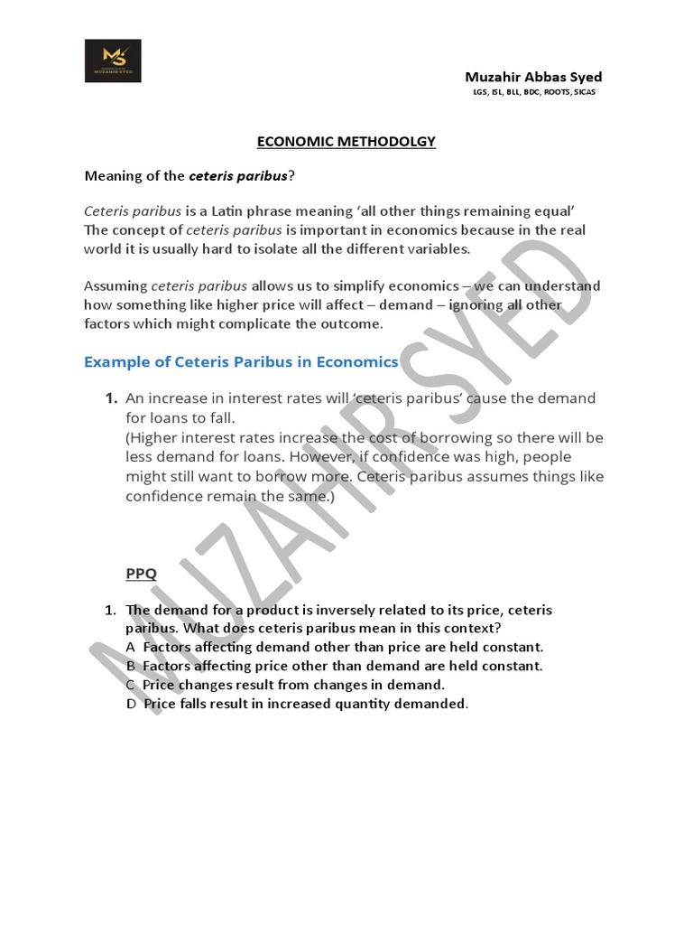 Understanding Ceteris Paribus in Economics | PDF | Market Economy ...