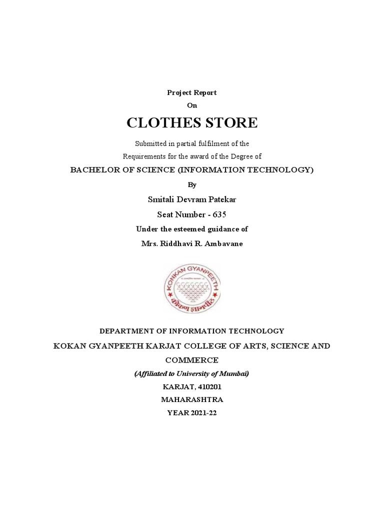 Clothes Store: Project Report On | PDF | Html | World Wide Web