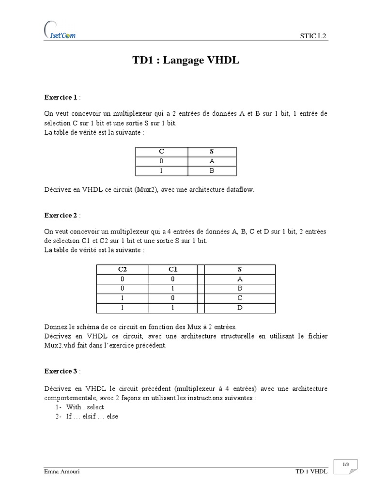 TD1 VHDL | PDF | VHDL | Modélisation