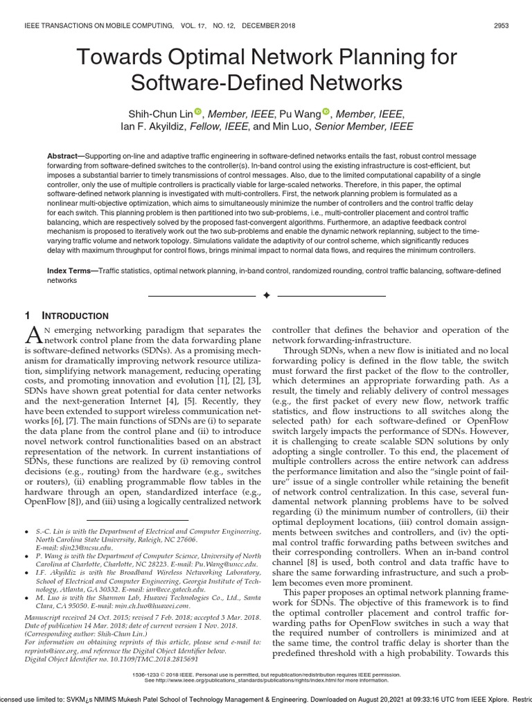 Towards Optimal Network Planning For Software-Defined Networks | PDF | Computer Network | Routing