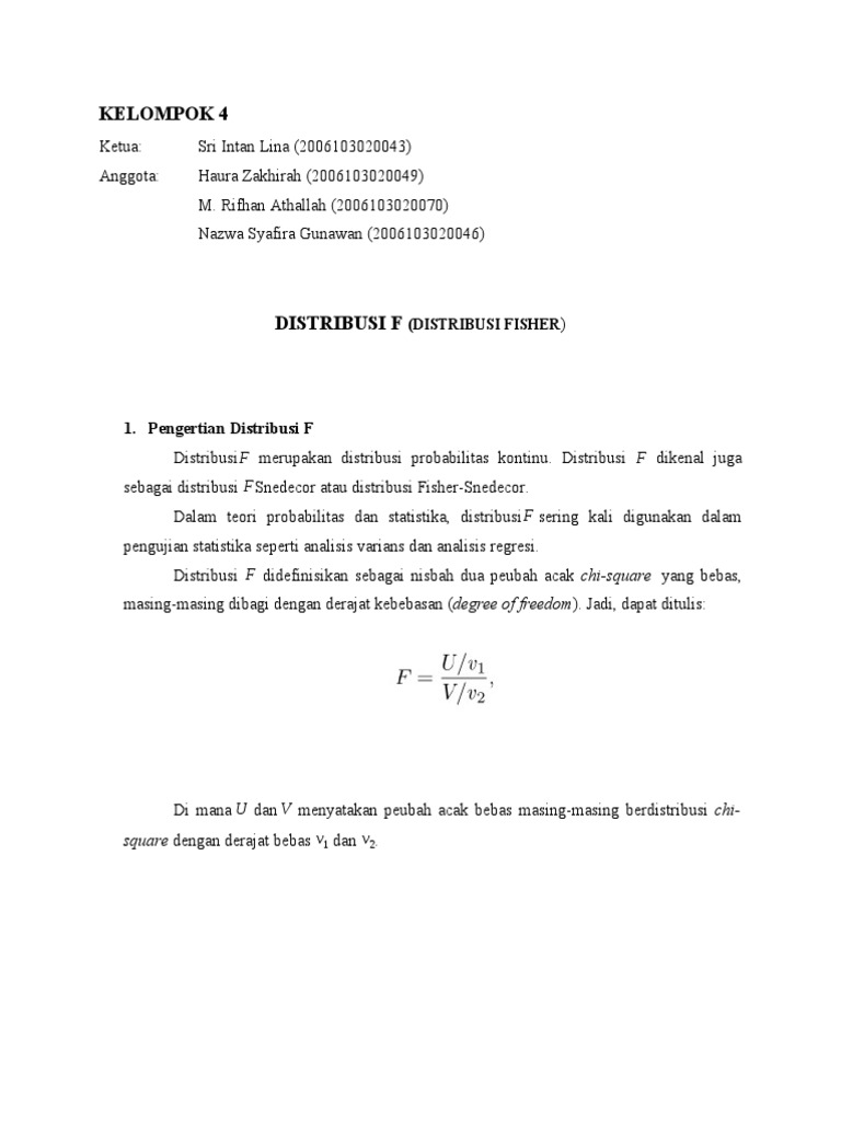 KELOMPOK 4 STATISTIKA Distribusi F | PDF | Metode & Bahan Ajar