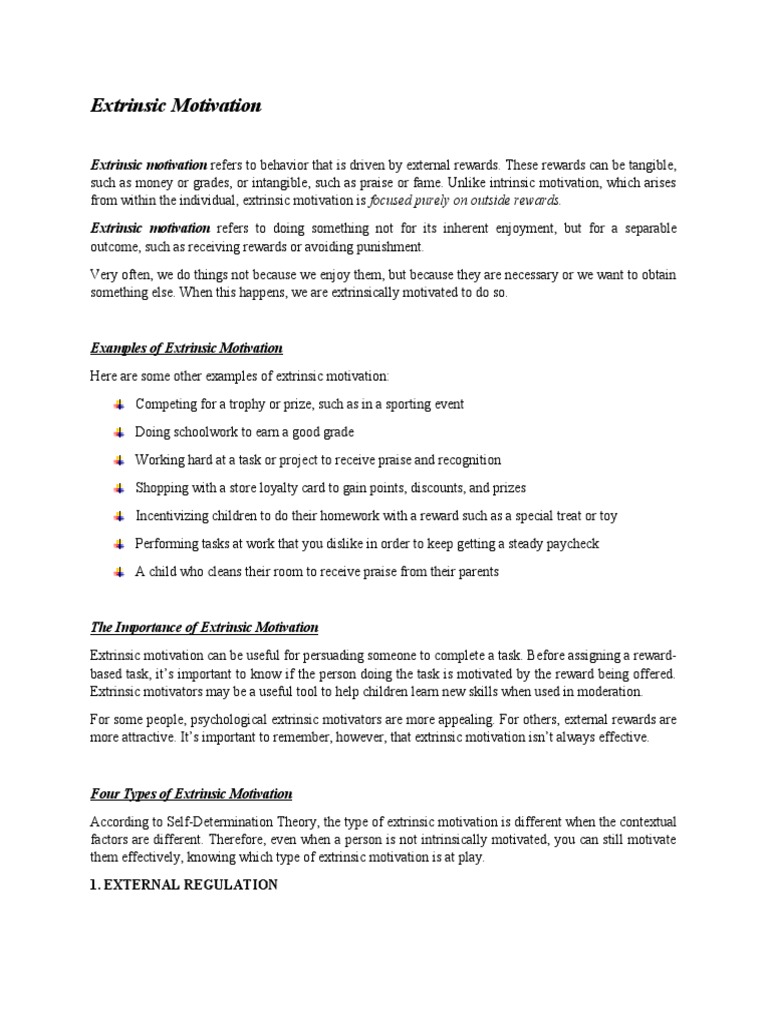 Extrinsic Motivation: 1. External Regulation | PDF | Motivation ...