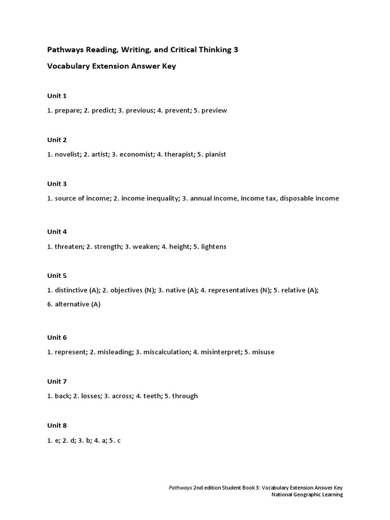 Pathways RW 3 Vocabulary Extension Answer Key | PDF