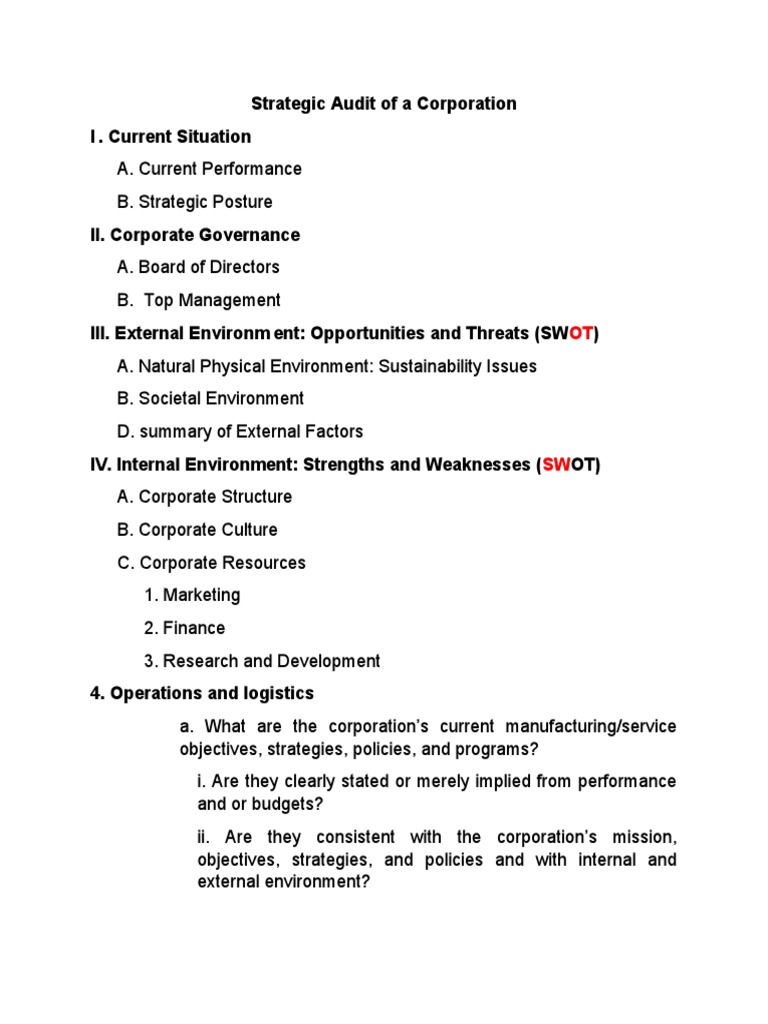 Strategic Audit of A Corporation | PDF | Strategic Management | Swot ...