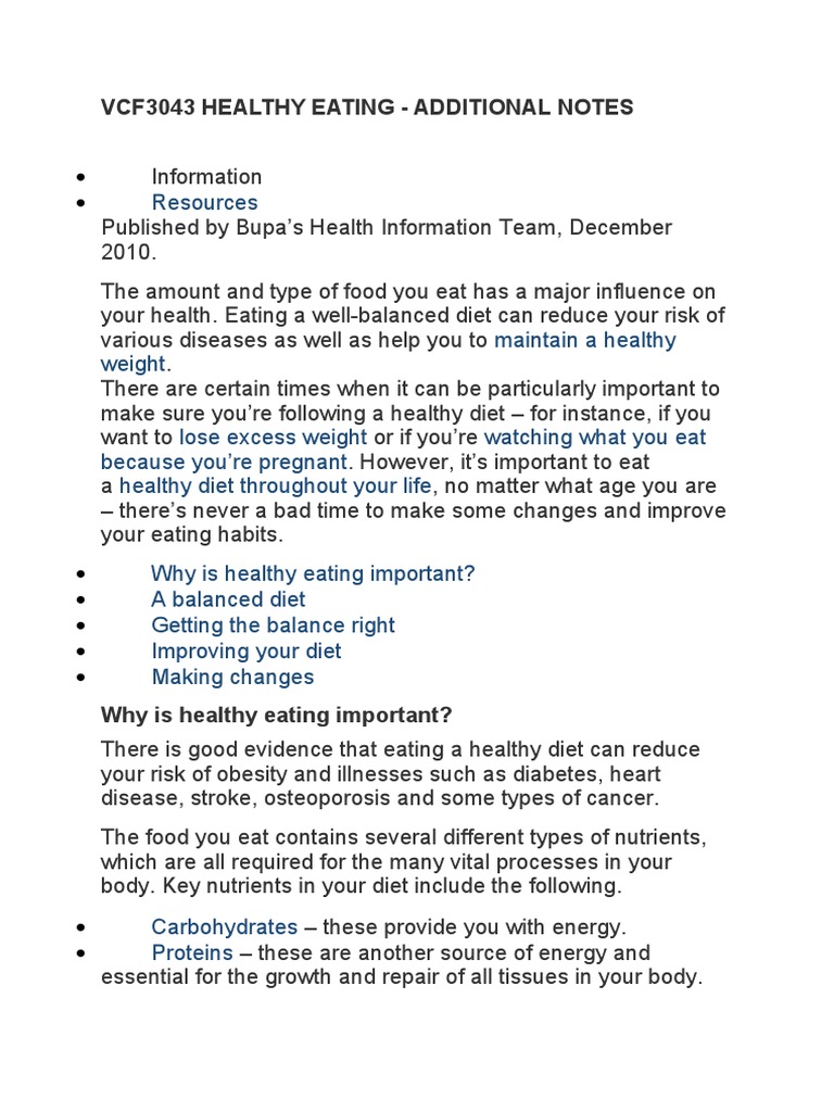 Healthy Eating - Additional Notes | PDF | Hypercholesterolemia ...