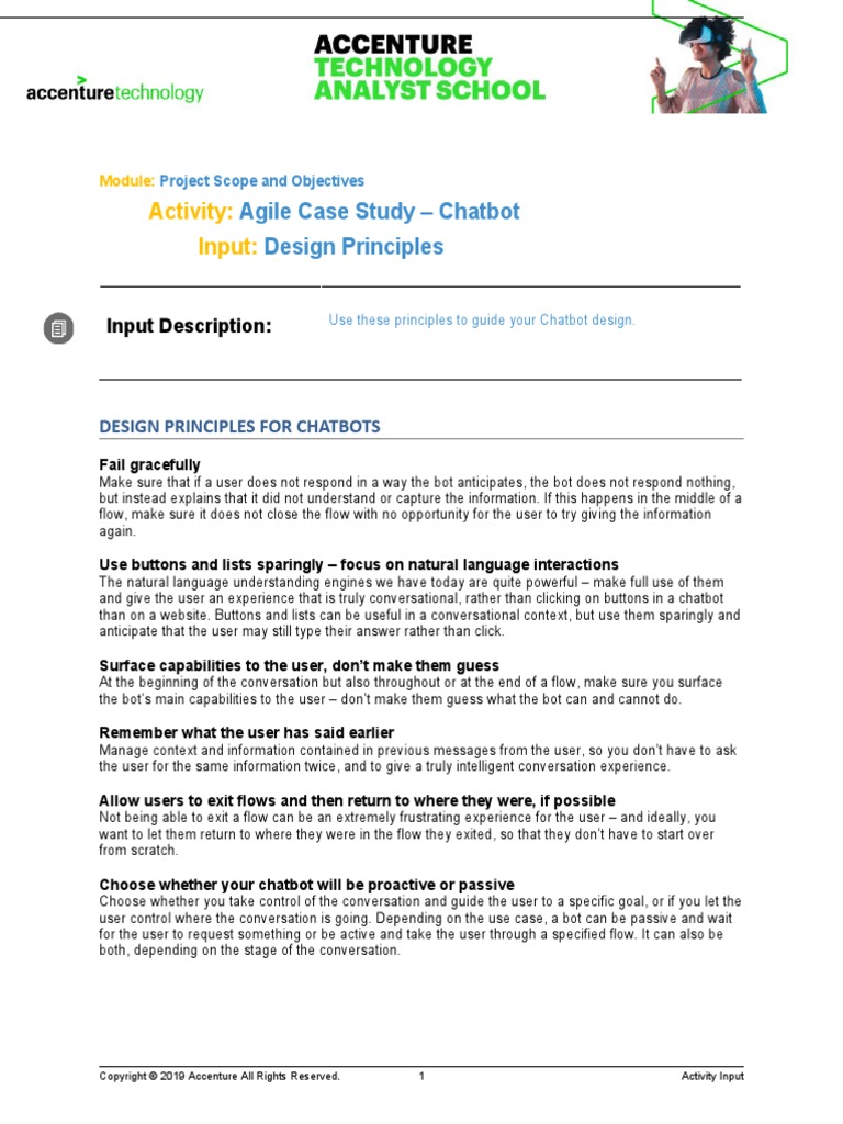 Activity: Input:: Agile Case Study - Chatbot Design Principles | PDF ...