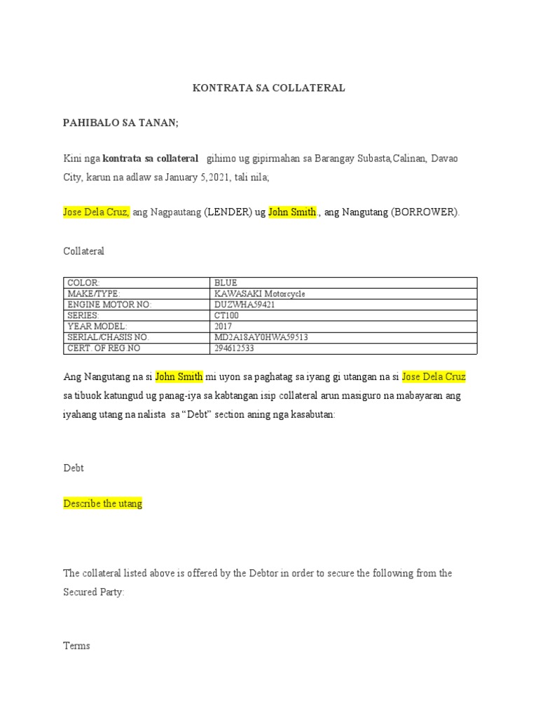 COLLATERAL AGREEMENT Bisaya Dialect | PDF
