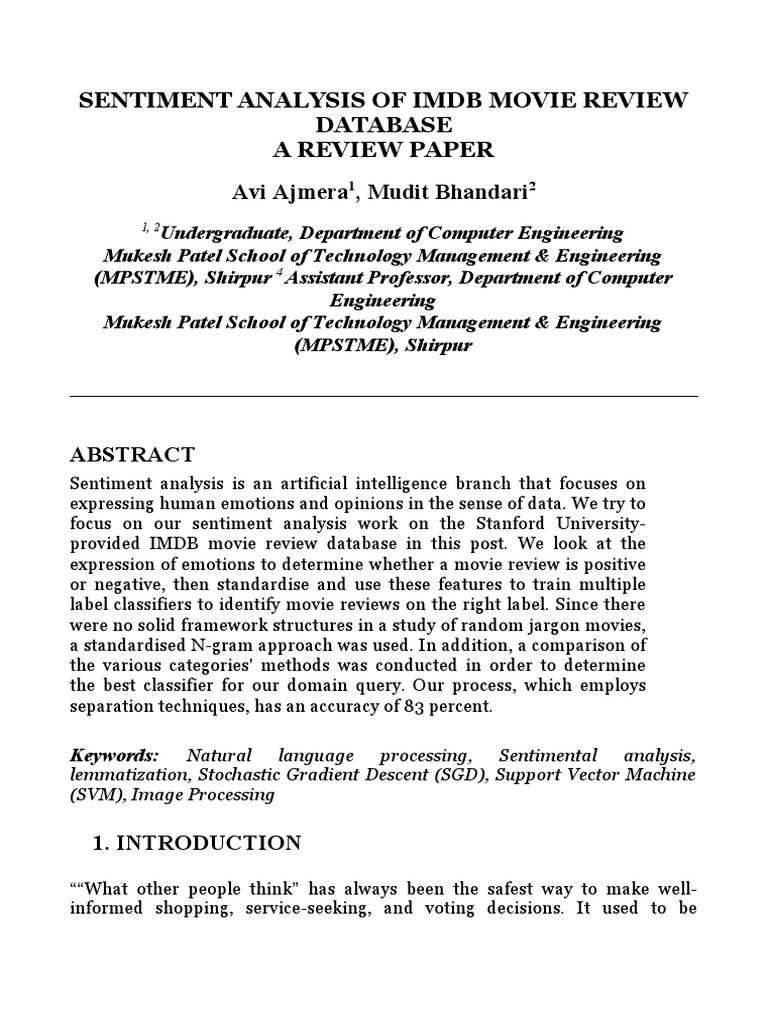 Sentiment analysis of IMDB movie reviews | PDF | Artificial ...