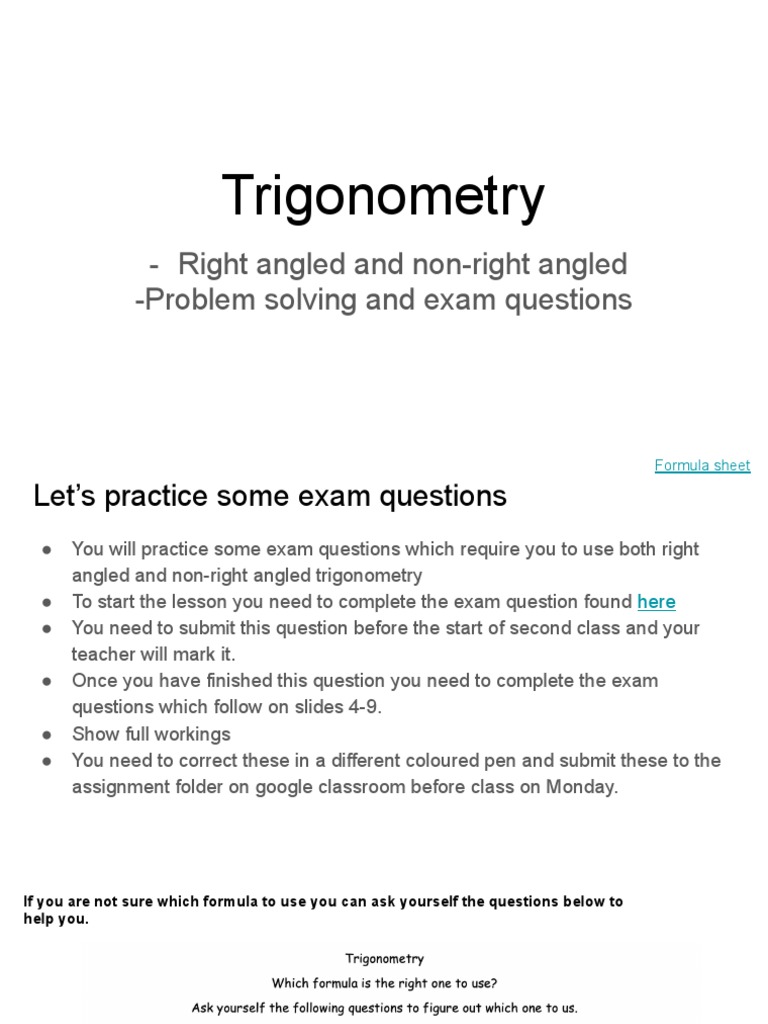 Trigonometry: - Right Angled and Non-Right Angled - Problem Solving and ...