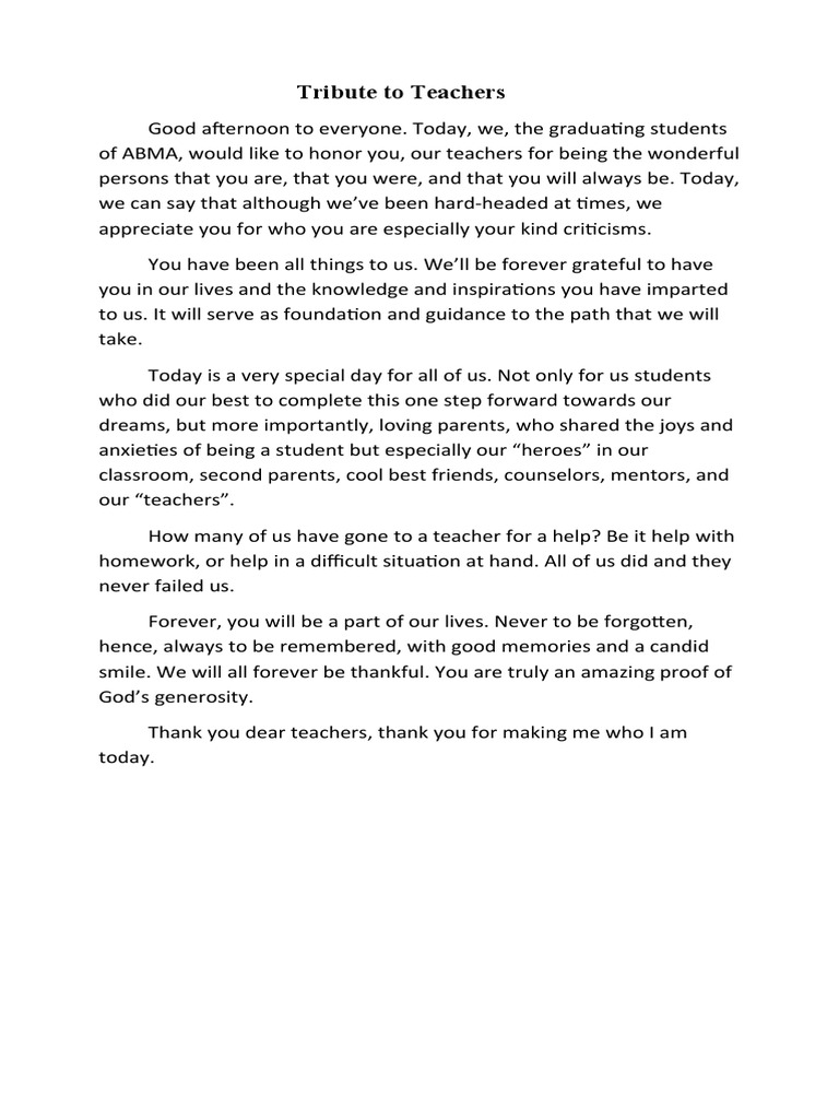 Tribute To Teachers | PDF